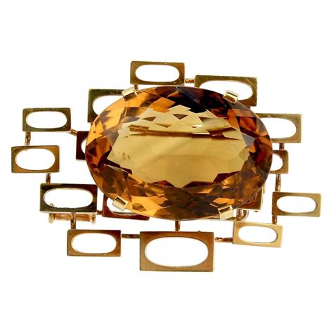 Signed Eric Pickler Modernist 18k Gold And Citrine Brooch Or Scarf Pin 1960s For Sale At 1stdibs