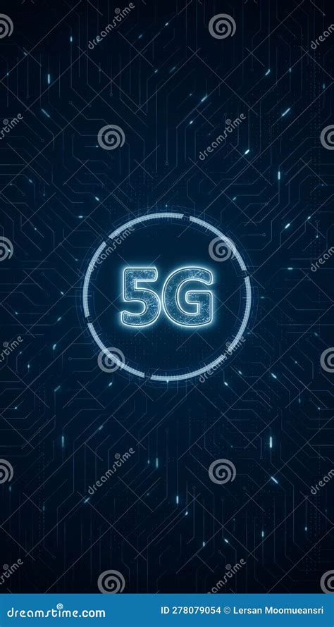 Blue Digital 5g Logo And Futuristic Technotogy Circle Hud With Circuit Board And Data Transfer