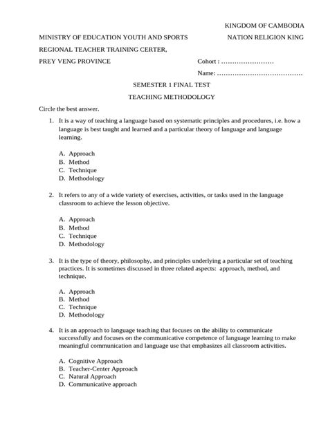 Ict English Semester 1 Final Test 40 Pdf Reading Comprehension Language Education