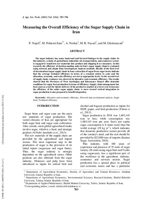 Pdf Measuring The Overall Efficiency Of The Sugar Supply Chain In Iran