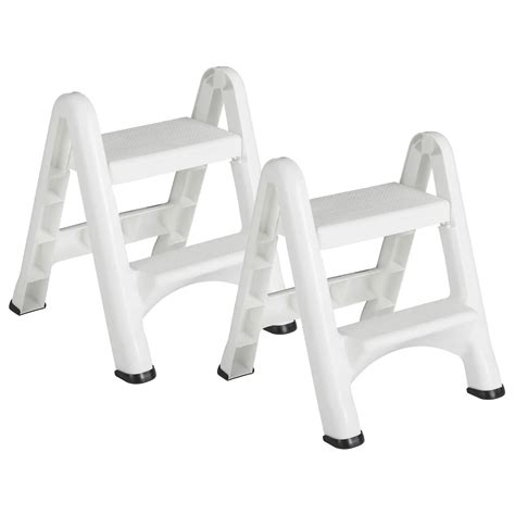 Rubbermaid Ez Two Step Durable Folding Plastic Ladder Step Stool White