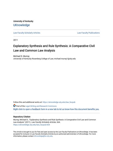 Explanatory Synthesis And Rule Synthesis A Comparative Civil Law