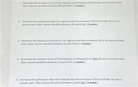 Solved Determine the reactance xc of a μF capacitor at Chegg