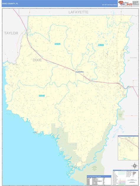Dixie County Fl Zip Code Wall Map Basic Style By Marketmaps Mapsales