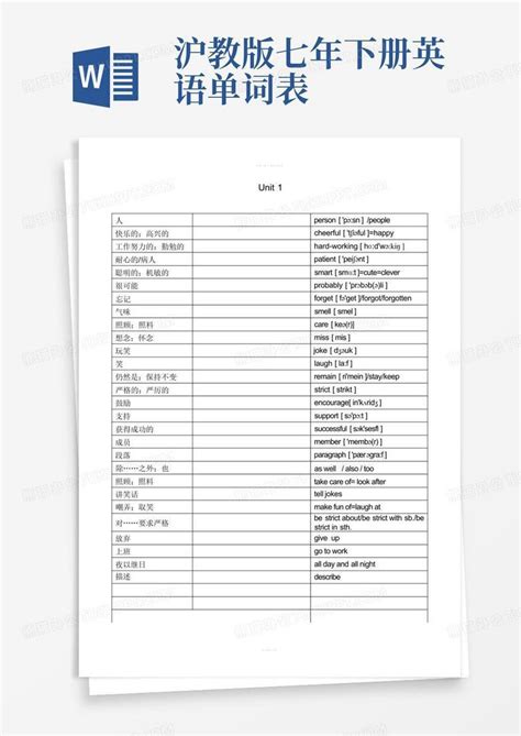 沪教版七年下册英语单词表Word模板下载 编号qxxyvnno 熊猫办公