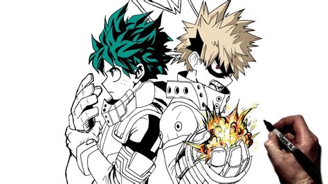 How To Draw Deku And Bakugo Step By Step My Hero Academia Youtube