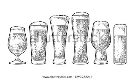 Different Types Beer Glasses Vintage Black Vector Engraving