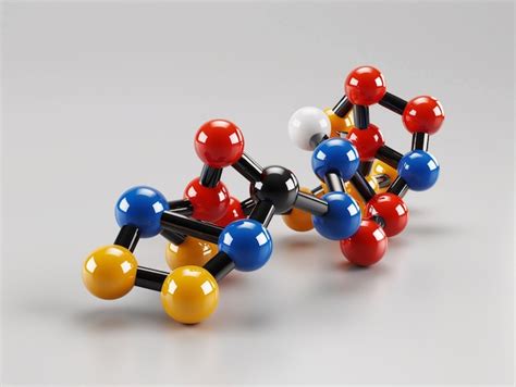 Colorful Molecular Essential Amino Acids Model With Red Blue Yellow And