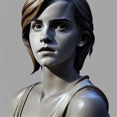 Portrait Of Emma Watson Gold Statue Reflect Chrome Stable