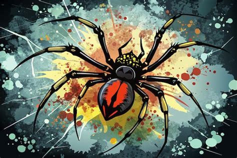 Uma Aranha Com Uma Borboleta Vermelha Em Suas Costas é Mostrada Em Uma Imagem Vetor Premium
