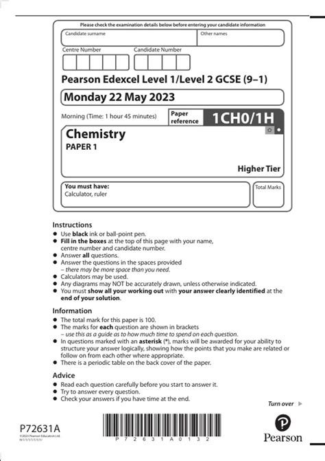 Edexcel Gcse Triple Science Chemistry Paper 1 June 2023 Edexcel Gcse Triple Science Chemistry