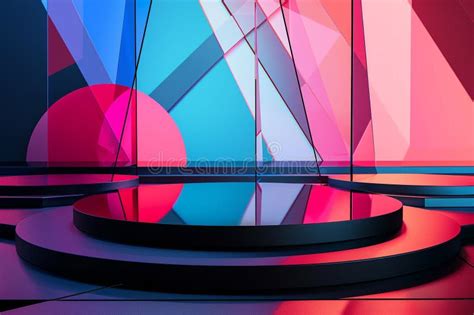 A Sleek Podium Stage Against A Colourful Abstract Background Of
