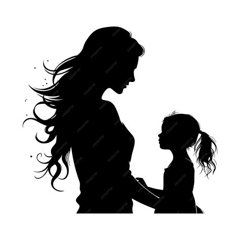 Silueta De Mãe E Bebé Em Preto E Branco Vetor Premium