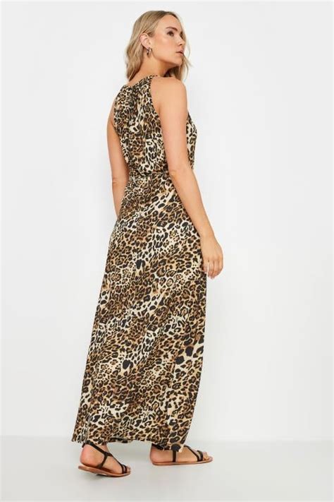 Lts Tall Womens Brown Leopard Print Halter Neck Maxi Dress Long Tall