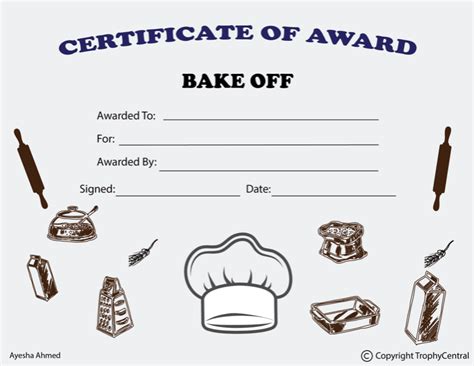 Free Bake Off Award Certificate Template Trophycentral