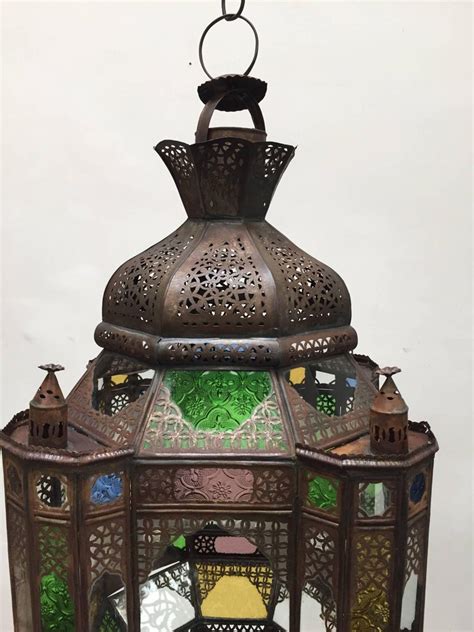 Moroccan Moorish Light Fixture With Clear And Colored Glass For Sale At