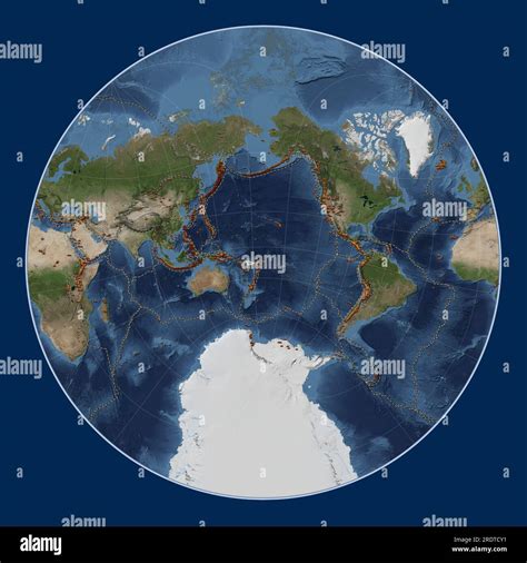 Balmoral Reef Tectonic Plate On The Blue Marble Satellite Map In The Lagrange Oblique Projection
