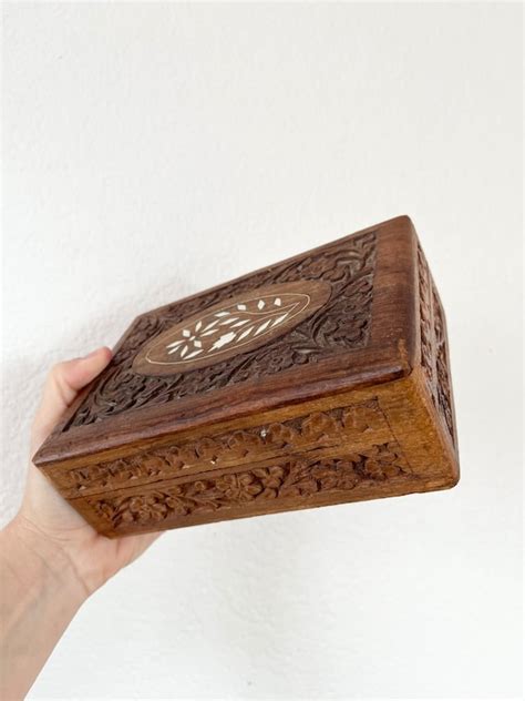 Vintage Wood Carved Jewelry Gem