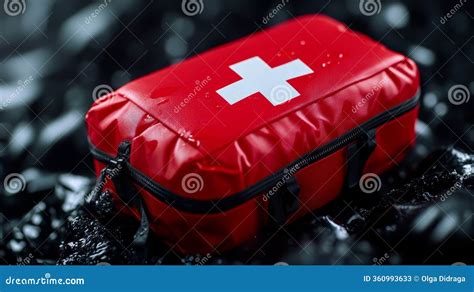 Red First Aid Kit With White Cross On Black Background Stock Image