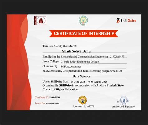 Shaik Sofiya Banu On Linkedin Datascience Skilldzire Internship