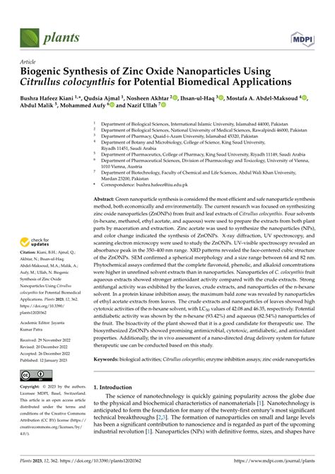 Pdf Biogenic Synthesis Of Zinc Oxide Nanoparticles Using Citrullus