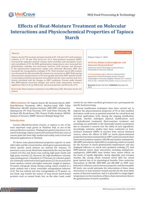 Pdf Effects Of Heat Moisture Treatment On Molecular Interactions And Physicochemical