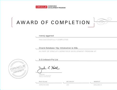 Neeraj Aggarwal Oracle Certificate
