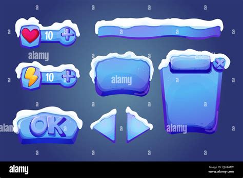 Set Winter Ice Fantasy Interface Template Game Menu With Snow In Cartoon Style Isolated On White