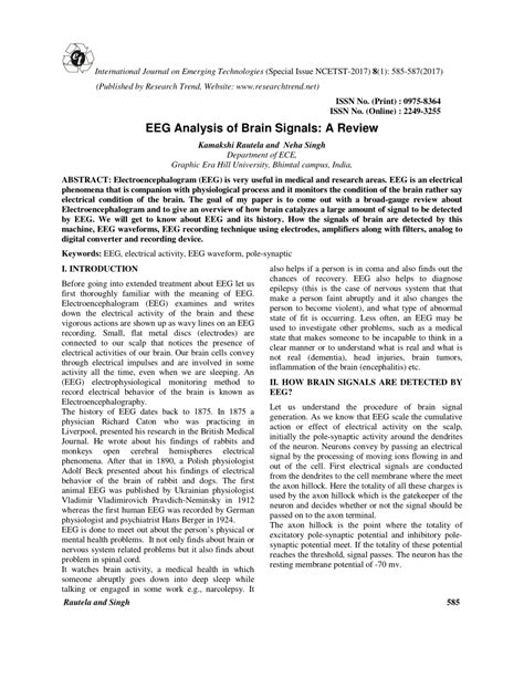 Pdf Eeg Analysis Of Brain Signals A Review