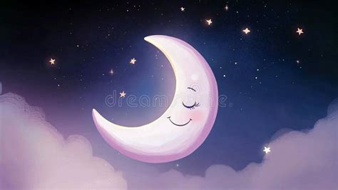 A Cute Crescent Moon With A Smiling Face Surrounded By Glowing Stars