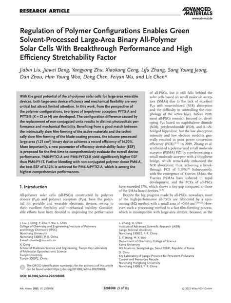 Regulation Of Polymer Configurations Enables Green Solvent‐processed