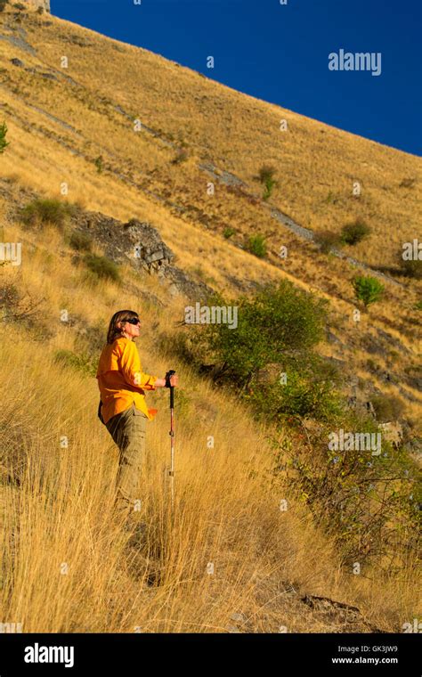 Hiker On Eckels Creek Trail Hells Canyon Seven Devils Scenic Area