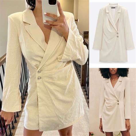 Zara Dresses Zara Nwot Linen Blend Cream Ivory Blazer Dress With