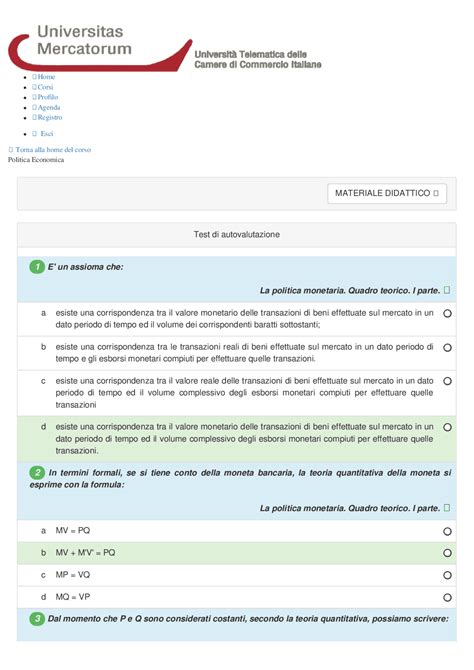 Esercitazioni Mercatorum Prove Desame Di Economia Politica Docsity