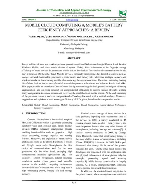Pdf Mobile Cloud Computing And Mobiles Battery Efficiency Approaches