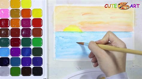 Как нарисовать ЗАКАТ НА МОРЕ Акварелью Красивый Пейзаж для начинающих Youtube