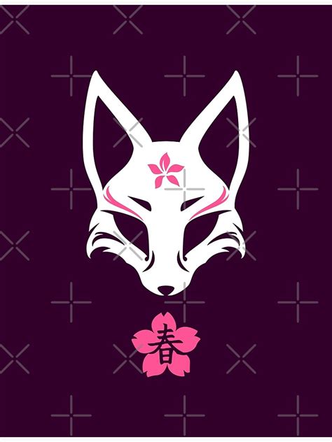 Japanese Kitsune Fox Mask Spring Pink Sakura Flower Aesthetic Design