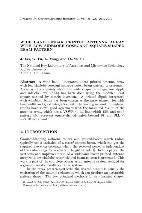 Pdf Wide Band Linear Printed Antenna Array With Low Sidelobe Cosecant