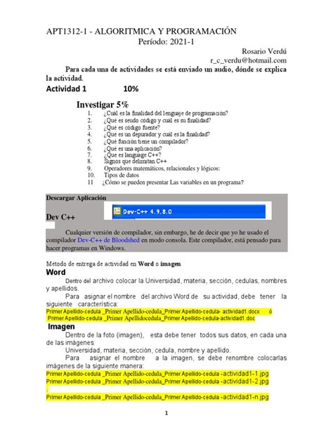 Actividad 1 Algoritmica Y ProgramaciÓn 20411 Pdf Algoritmos Programación De Computadoras