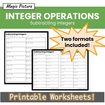 Integer Operations Subtract Digital Magic Picture Activity Tpt