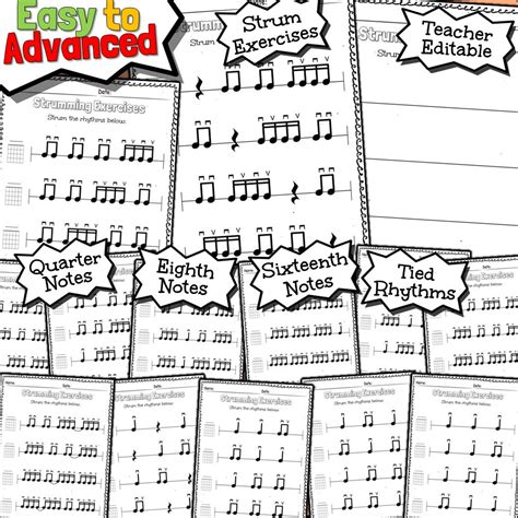 Guitar Strumming Exercises Worksheets Etsy
