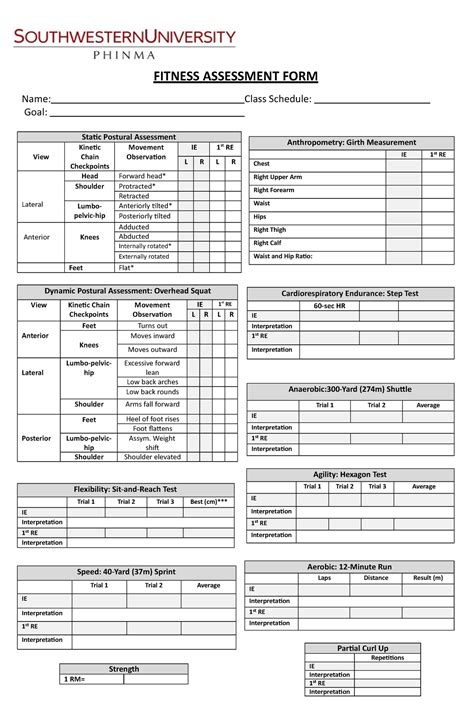 Fitness Assessment Form Fitness Assessment Form Name Class Schedule