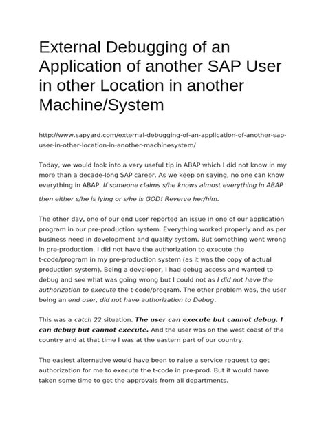 External Debugging Of An Application Of Another Sap User In Other