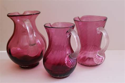 Vintage Cranberry Glass Hand Blown Pilgrim Glass Mini Pitchers Collection