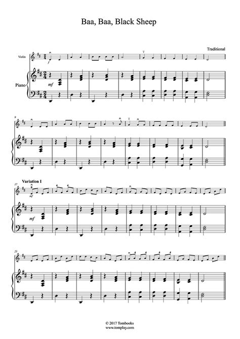 Baa Baa Black Sheep Accompaniment Part Traditional Piano Sheet