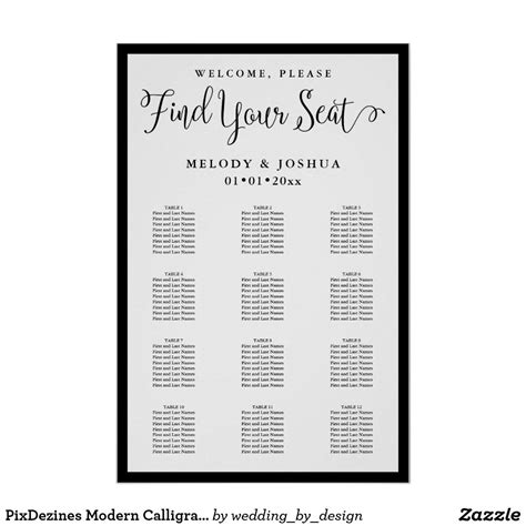 Pixdezines Modern Calligraphy Font Seating Chart Zazzle