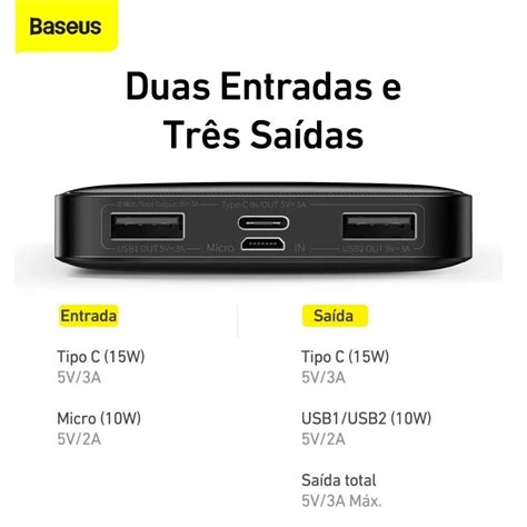 Carregador Portátil Power Bank Turbo 15W Bipow Display 10 000mAh Preto