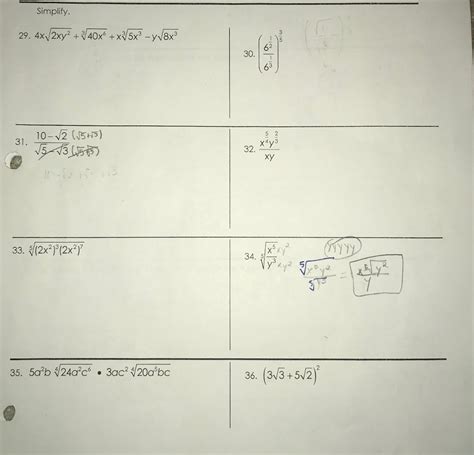 solved simplify the radicals and show work the solutions