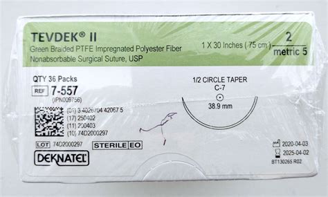New Teleflex Medical 7 557 Deknatel Tevdek Ii Suture 2 C 7 Needle Green