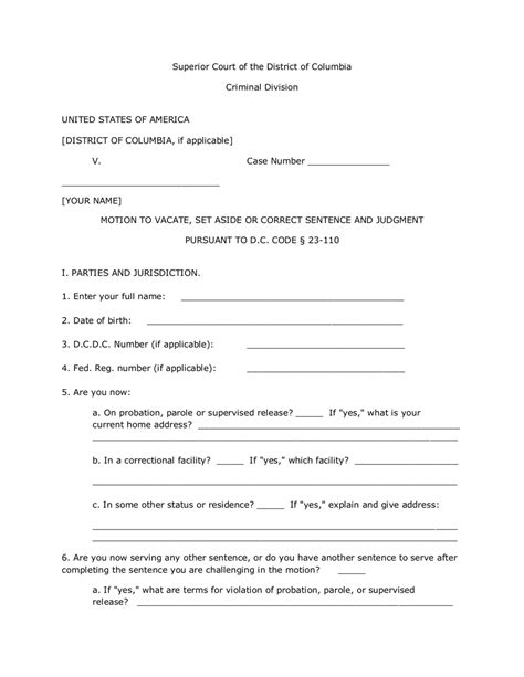 Washington D C Motion To Vacate Set Aside Or Correct Sentence And